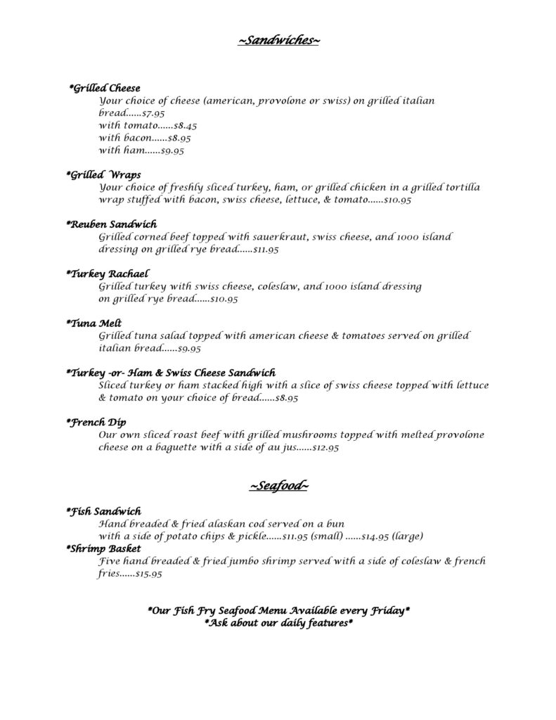 Menu – Sea Shell Bar